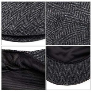 VOBOOM Men's Herringbone Flat Ivy Newsboy Hat Wool Blend Gatsby Cabbie Cap (Dark Grey, 7 5/8)