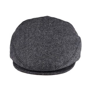 VOBOOM Men's Herringbone Flat Ivy Newsboy Hat Wool Blend Gatsby Cabbie Cap (Dark Grey, 7 5/8)