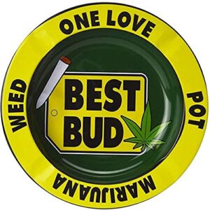 metal ashtray best bud unique ashtrays 2 pack, cigarette ashtray 5.5 inches diameter smoking ash trays for men, fun white elephant gifts for humor