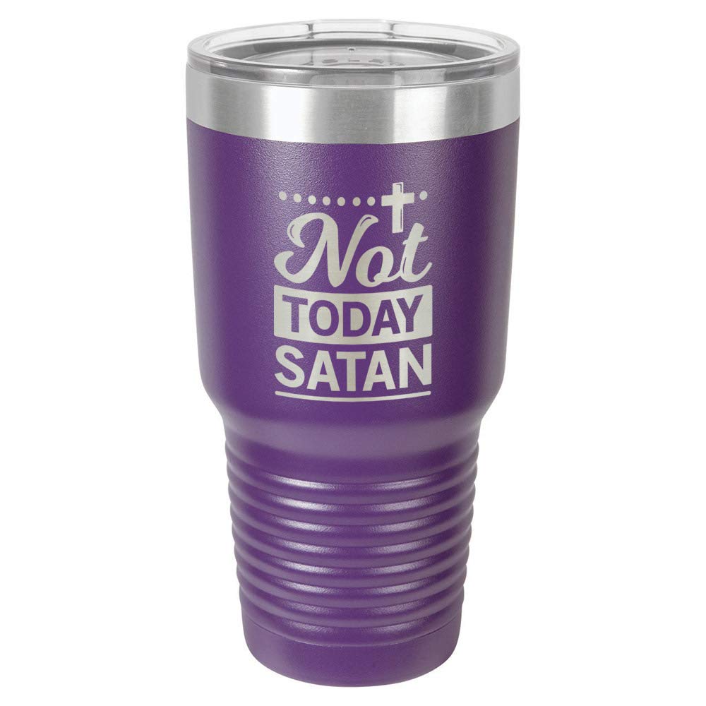 NOT TODAY SATAN Purple 30 oz Tumbler With Straw and Slide Top Lid | Stainless Steel Travel Mug | Compare To Yeti Rambler