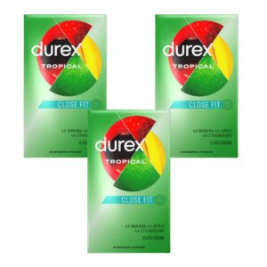 durex tropical condoms, natural rubber latex condoms for men, fsa & hsa eligible, exciting flavors, 12 count (pack of 3)