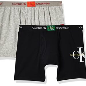 Calvin Klein Little Boy's Kids Modern Cotton Assorted Boxer Briefs Underwear, Multipack, 2 Pack - Heather Grey, Black, 16-18