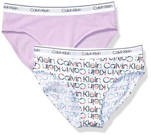 calvin klein girls' little modern cotton bikini, 2 pack-ck logo white, medium