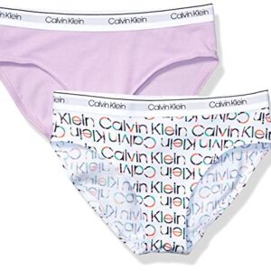 Calvin Klein Girls' Little Modern Cotton Bikini, 2 Pack-Ck Logo White, Medium