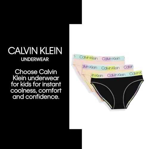 Calvin Klein Girls' Little Modern Cotton Bikini, 2 Pack-Ck Logo White, Medium