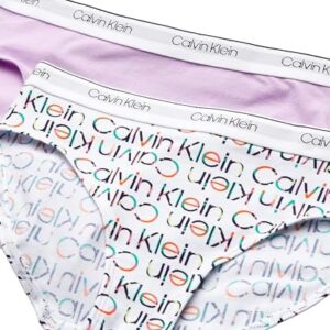 Calvin Klein Girls' Little Modern Cotton Bikini, 2 Pack-Ck Logo White, Medium