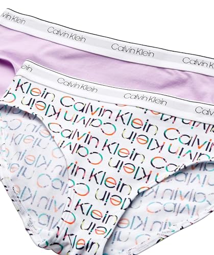 Calvin Klein Girls' Little Modern Cotton Bikini, 2 Pack-Ck Logo White, Medium