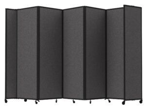 versare room divider 360 portable wall partition | folding panels | large freestanding divider | locking wheels | temporary room separator | 14' x 7'6'', charcoal gray