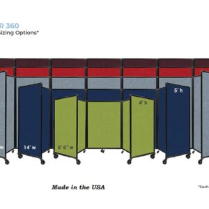 Versare Room Divider 360 Portable Wall Partition | Folding Panels | Large Freestanding Divider | Locking Wheels | Temporary Room Separator | 14' x 7'6'', Charcoal Gray