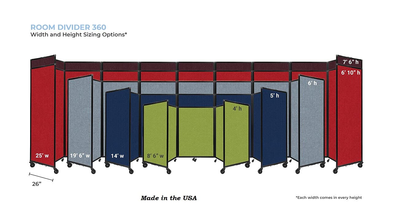 Versare Room Divider 360 Portable Wall Partition | Folding Panels | Large Freestanding Divider | Locking Wheels | Temporary Room Separator | 14' x 7'6'', Charcoal Gray