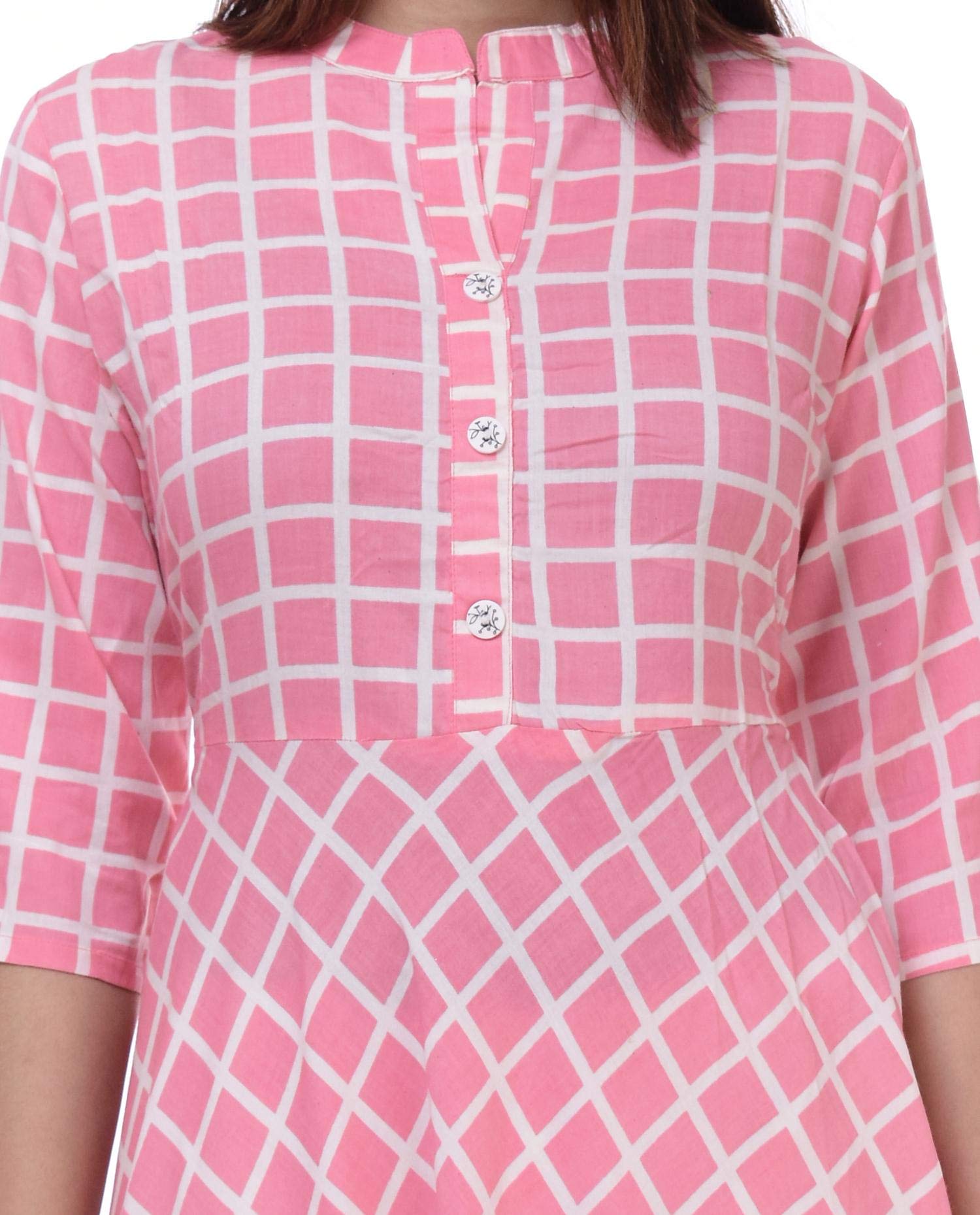 Ramkudi Indian Women's Checks Cotton Kurti Top (Baby Pink)