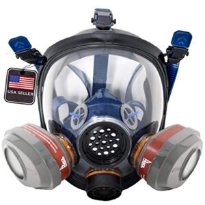 pt-101 full face organic vapor & particulate respirator with dual p-a-3 carbon activated cartridges - eye protection mask