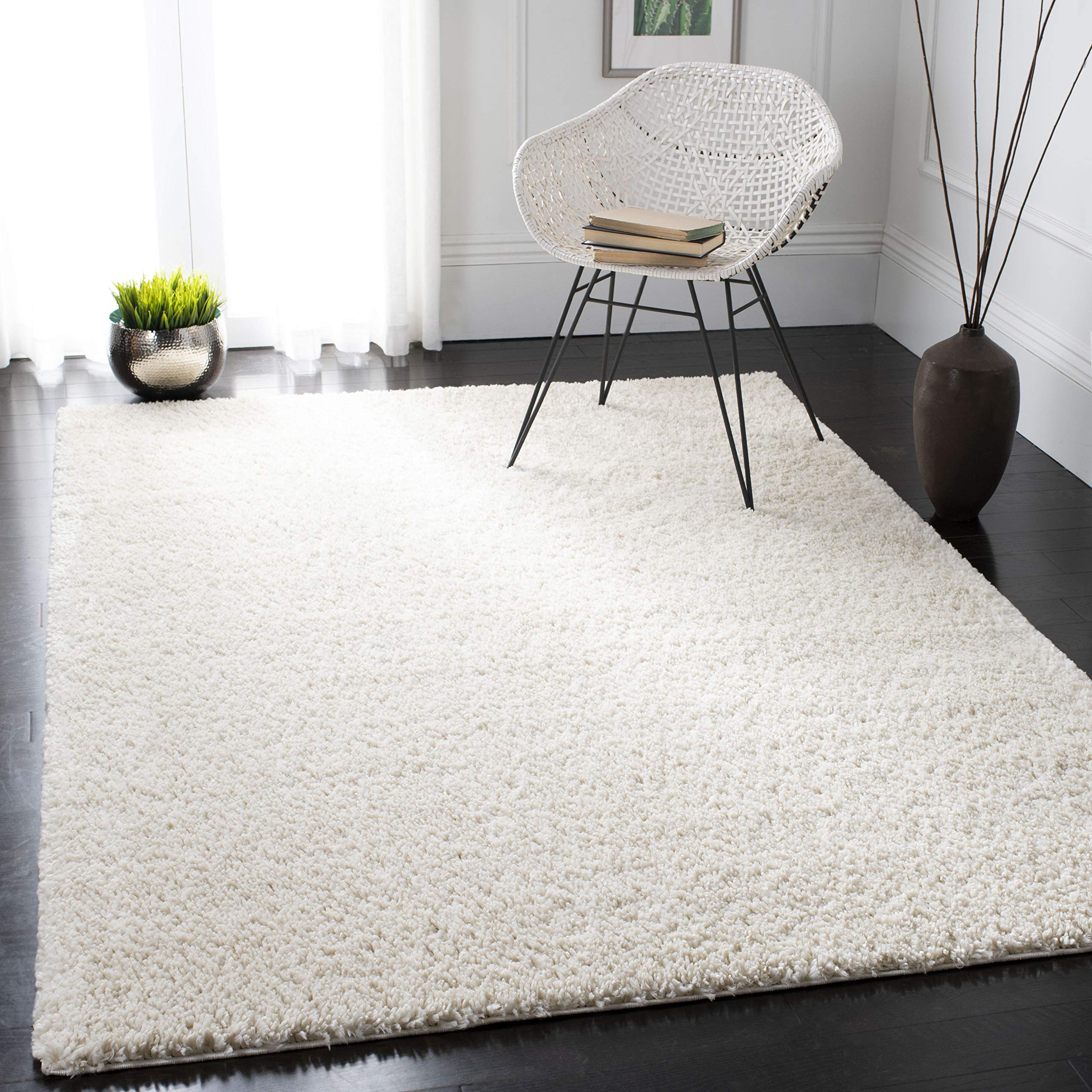 SAFAVIEH August Shag Collection Area Rug - 8' x 10', Ivory, Solid Design, Non-Shedding & Easy Care, 1.2-inch Thick Ideal for High Traffic Areas in Living Room, Bedroom (AUG900C)