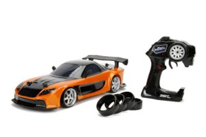 jada toys fast & furious han’s mazda rx-7 drift rc car, 1: 10 scale 2.4ghz remote control orange & black, ready to run, usb charging (standard) (99700)