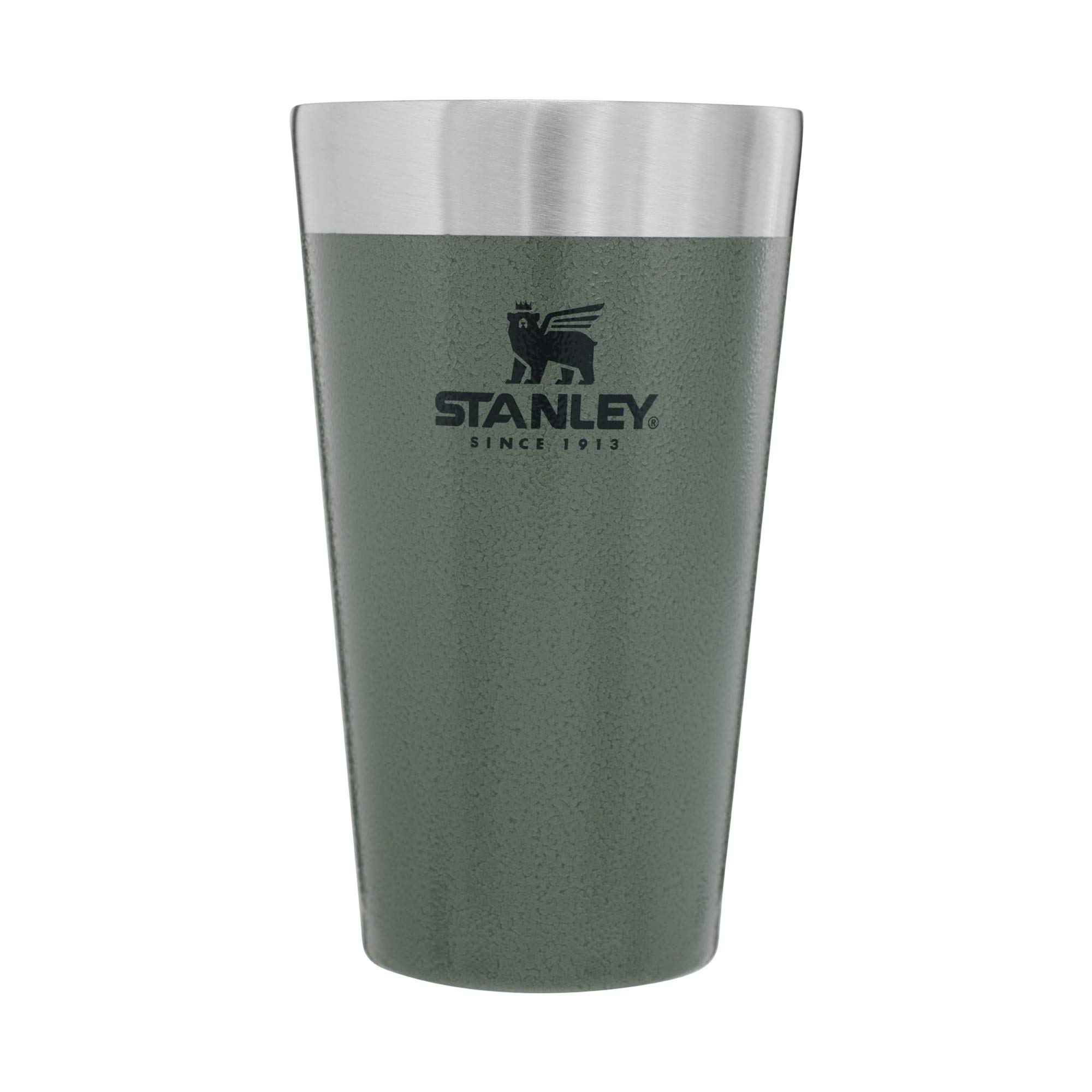 STANLEY Adventure Inulsated Stacking Beer Pint Glass, 16oz Stainless Steel Double Wall Rugged Metal Drinking Tumbler (Hammertone Green)