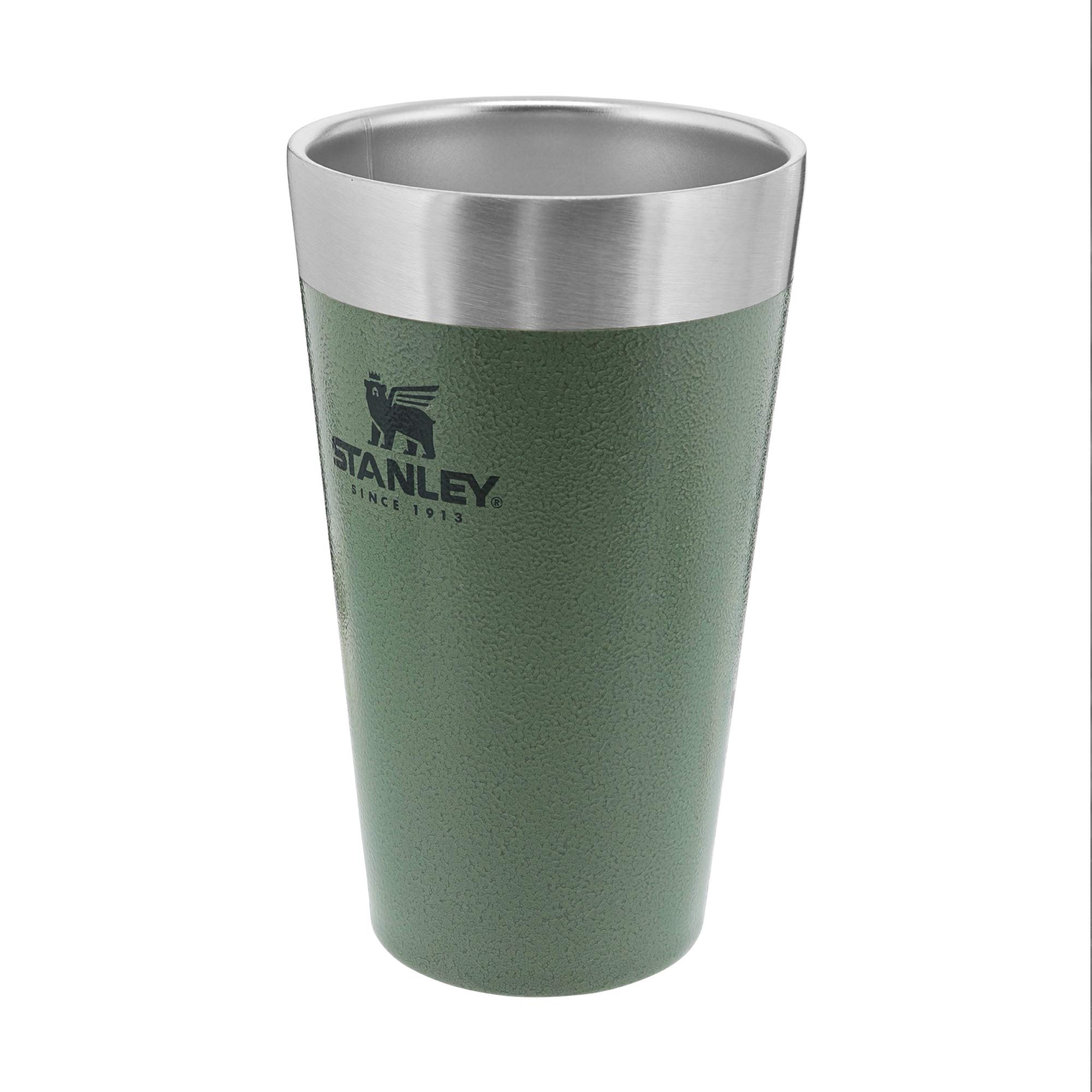 STANLEY Adventure Inulsated Stacking Beer Pint Glass, 16oz Stainless Steel Double Wall Rugged Metal Drinking Tumbler (Hammertone Green)