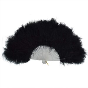 wobe 20s vintage feather fan flapper dance roaring gatsby burlesque handheld marabou feather fan flapper accessories (black)