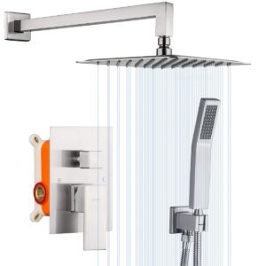 gappo shower system brushed nickel wall mounted high pressure 10 inch rain shower head system rainfall shower faucet shower combo set with handheld rough-in valve included