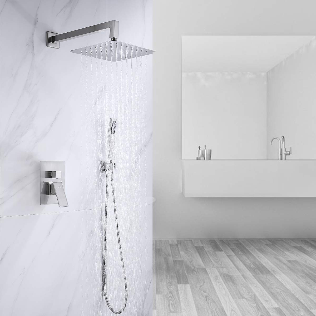 Gappo Shower System Brushed Nickel Wall Mounted High Pressure 10 Inch Rain Shower Head System Rainfall Shower Faucet Shower Combo Set with Handheld Rough-in Valve Included