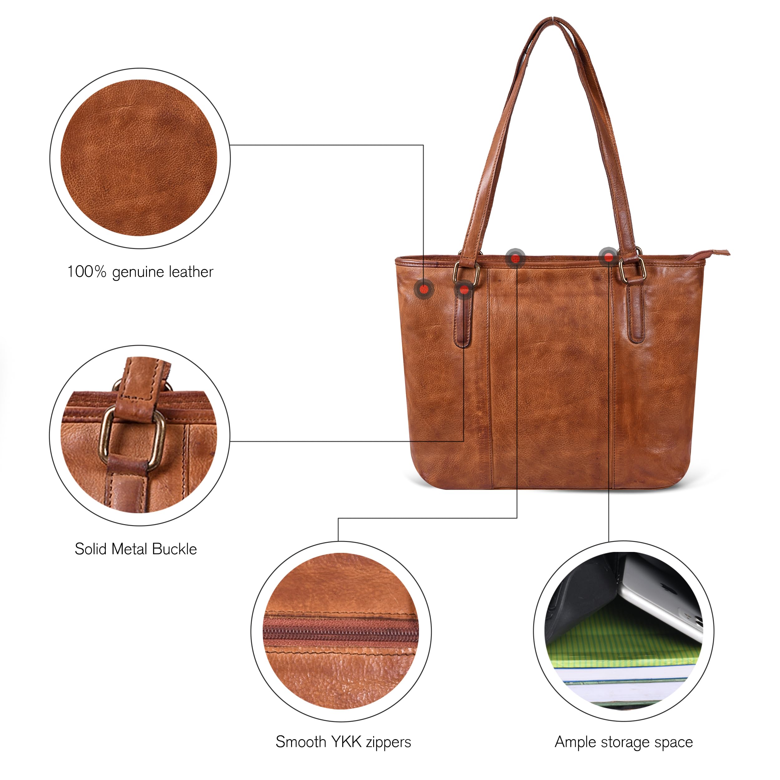 Leather Handbags For Women - Ladies Shoulder Bag Purse - Women's Leather Tote Bag - For Work, Travel - Gifts For Her (Tan)