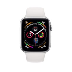 apple watch series 4 (gps + cellular, 44mm) - silver aluminum case with white sport band (renewed)