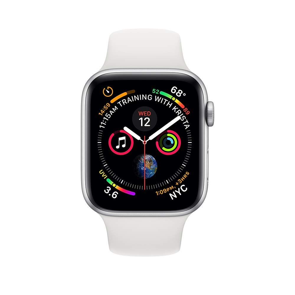 Apple Watch Series 4 (GPS + Cellular, 44MM) - Silver Aluminum Case with White Sport Band (Renewed)