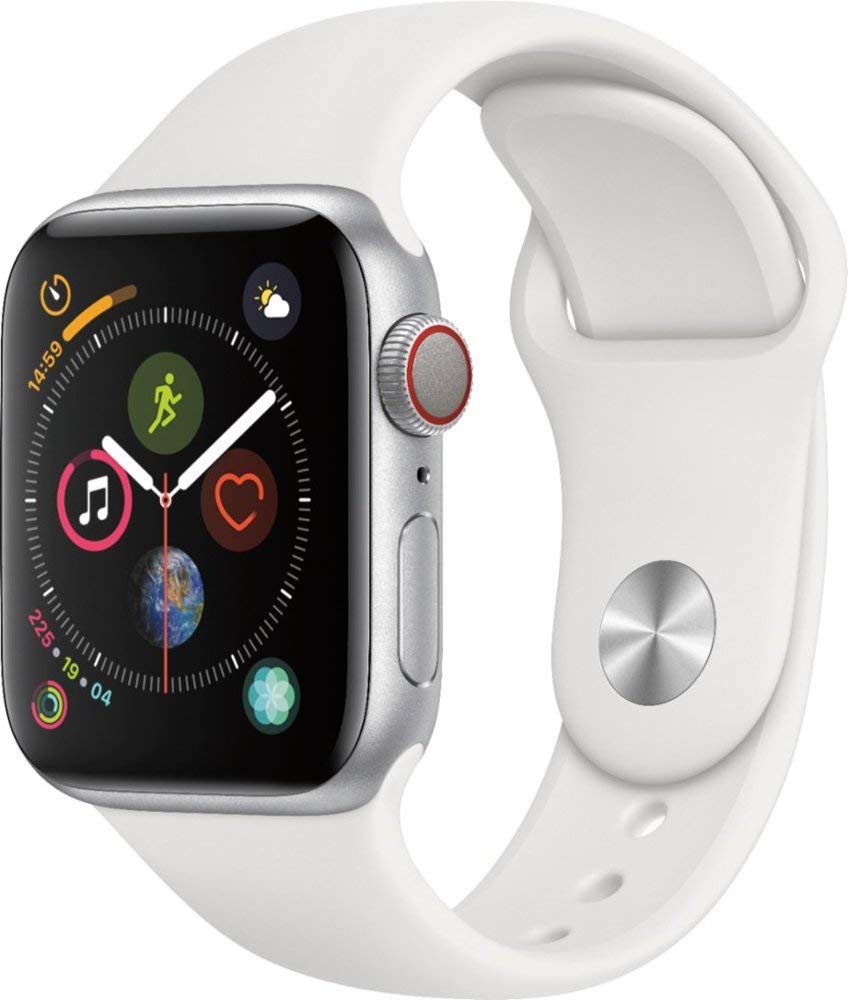 Apple Watch Series 4 (GPS + Cellular, 44MM) - Silver Aluminum Case with White Sport Band (Renewed)