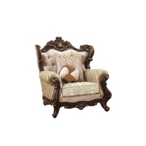 acme shalisa fabric upholstery wingback chair with queen anne leg in walnut