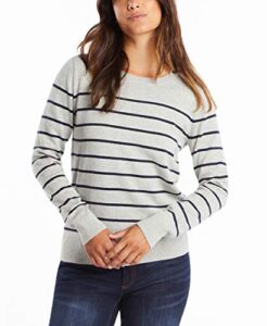 nautica womens year-round long sleeve 100% cotton striped crewneck sweater, grey heather, medium us