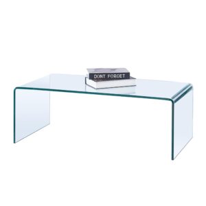 smartik glass coffee table, modern clear tempered glass coffee table for living room, easy to clean and safe rounded edges (medium 39.4" x 19.7" x 13.8")