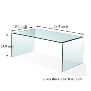 SMARTIK Glass Coffee Table, Modern Clear Tempered Glass Coffee Table for Living Room, Easy to Clean and Safe Rounded Edges (Medium 39.4" x 19.7" x 13.8")