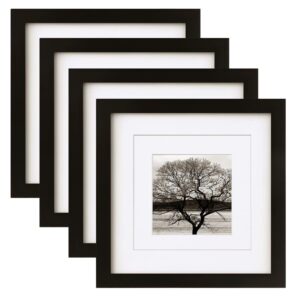 egofine 8x8 picture frames 4 pcs - made of solid wood covered by plexiglass display 4x4/6x6 with mat or 8x8 without mat, for table top display and wall mounting photo frame black