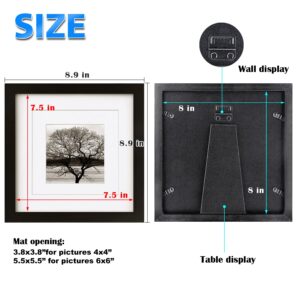 Egofine 8x8 Picture Frames 4 PCS - Made of Solid Wood Covered by Plexiglass Display 4x4/6x6 with Mat or 8x8 without Mat, for Table Top Display and Wall Mounting Photo Frame Black