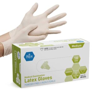 med pride medical latex examination gloves (medium, 100-count) ultra-strong 5 mil thick, disposable powder-free gloves for healthcare & food handling use