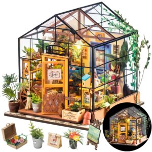 rolife diy miniature house kit greenhouse, tiny for adults to build, mini house making kit with furnitures, halloween/christmas decorations/gifts for family and friends (cathy's greenhouse)