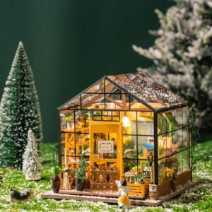 Rolife DIY Miniature House Kit Greenhouse, Tiny for Adults to Build, Mini House Making Kit with Furnitures, Halloween/Christmas Decorations/Gifts for Family and Friends (Cathy's Greenhouse)