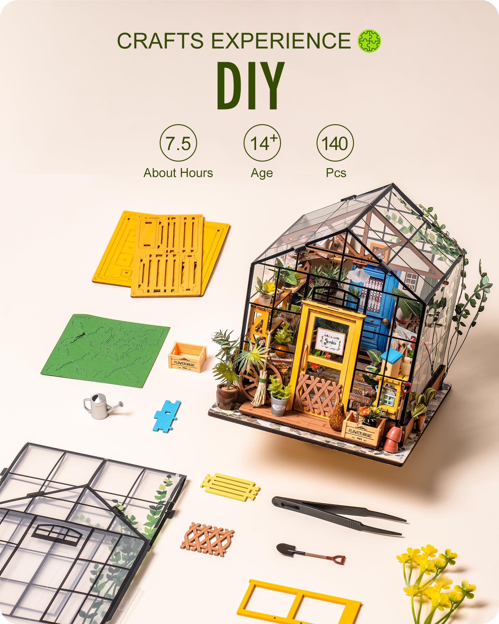 Rolife DIY Miniature House Kit Greenhouse, Tiny for Adults to Build, Mini House Making Kit with Furnitures, Halloween/Christmas Decorations/Gifts for Family and Friends (Cathy's Greenhouse)