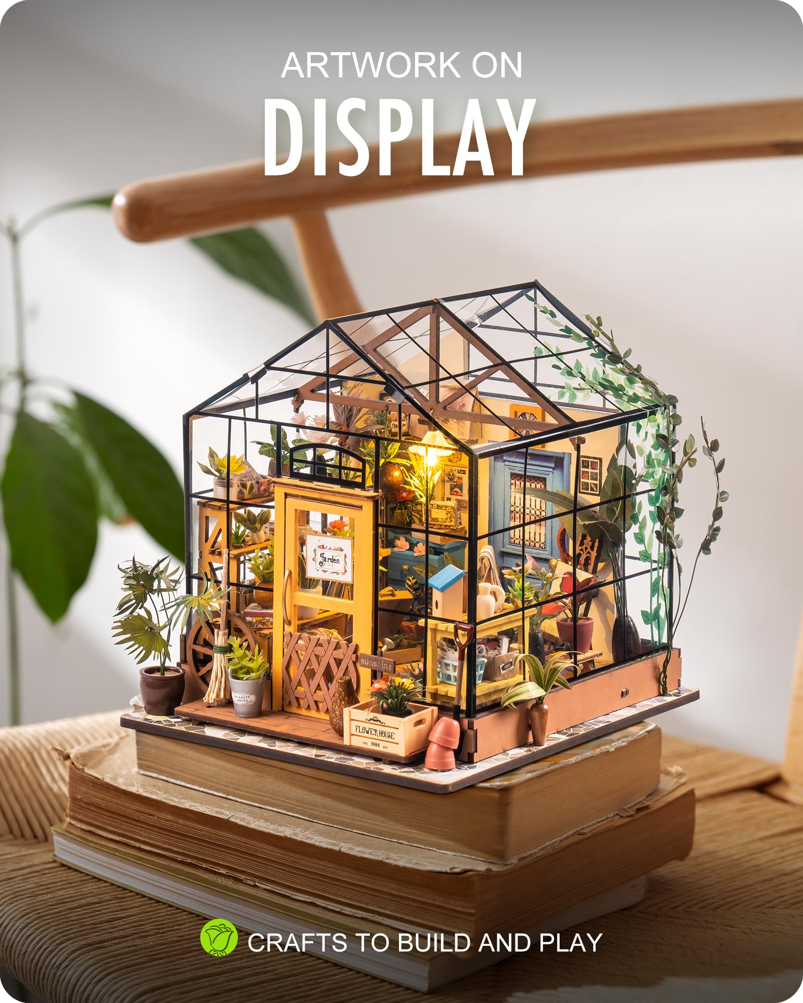 Rolife DIY Miniature House Kit Greenhouse, Tiny for Adults to Build, Mini House Making Kit with Furnitures, Halloween/Christmas Decorations/Gifts for Family and Friends (Cathy's Greenhouse)