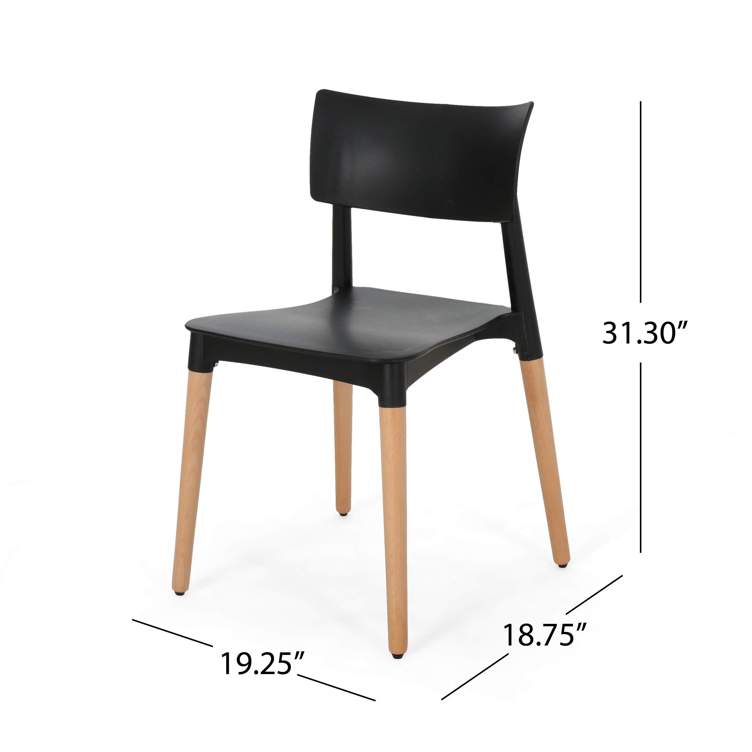 Christopher Knight Home Isabel Modern Dining Chair with Beech Wood Legs (Set of 2), Black and Natural