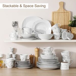 VEWEET, Series Nikita, 50-Piece Dinnerware Sets for 6, Including Porcelain Plates Sets, Bowls, Mugs, Egg Cups, Cup and Saucer Set, Milk Jug and Sugar Pot Set, Microwave and Dishwasher Safe