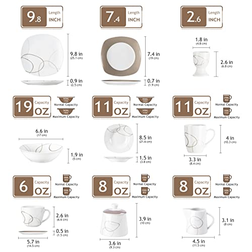 VEWEET, Series Nikita, 50-Piece Dinnerware Sets for 6, Including Porcelain Plates Sets, Bowls, Mugs, Egg Cups, Cup and Saucer Set, Milk Jug and Sugar Pot Set, Microwave and Dishwasher Safe