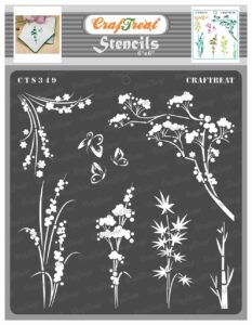 craftreat reusable wildflower stencils for painting on wood, canvas, paper, fabric, floor, wall and tile - wild flower stencils - 6x6 inch diy art and craft stencils for painting flowers