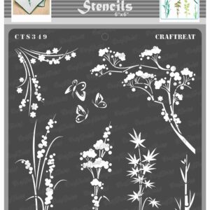 CrafTreat Reusable Wildflower Stencils for Painting on Wood, Canvas, Paper, Fabric, Floor, Wall and Tile - Wild Flower Stencils - 6x6 Inch DIY Art and Craft Stencils for Painting Flowers