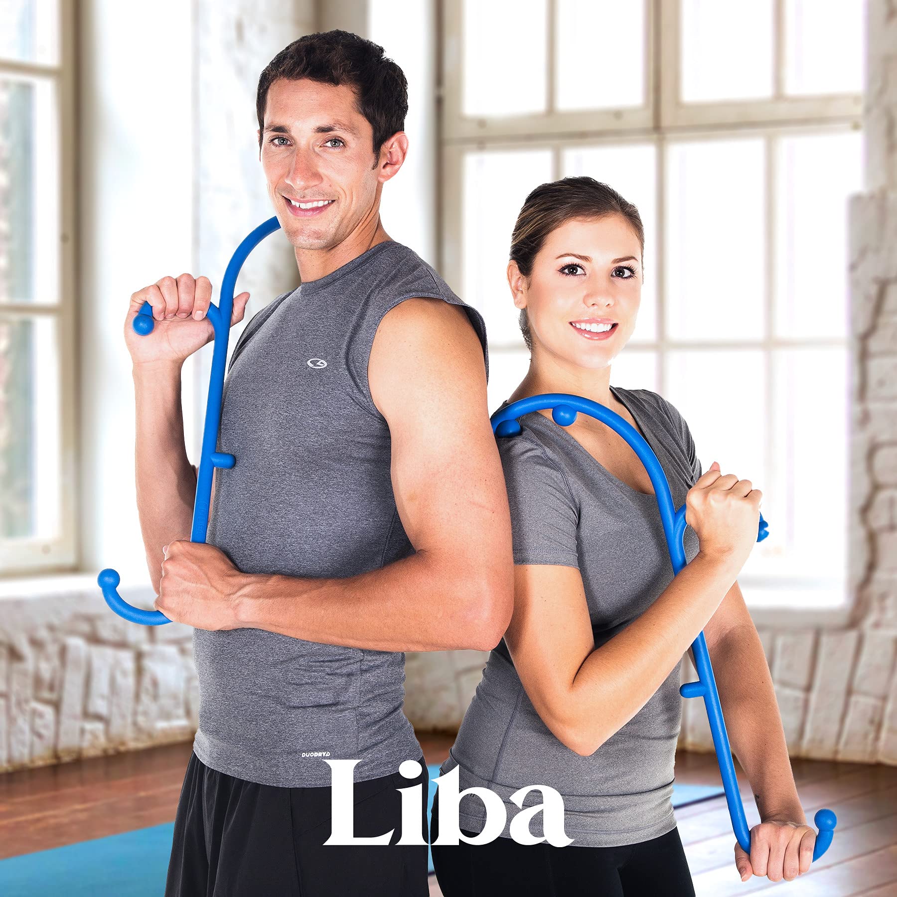 LiBa Back and Neck Massager - Trigger Point Massage Tools for Pain Relief and Self Massage Hook Therapy Handheld Back Neck Shoulder Massager Blue - Gift for Women & Men