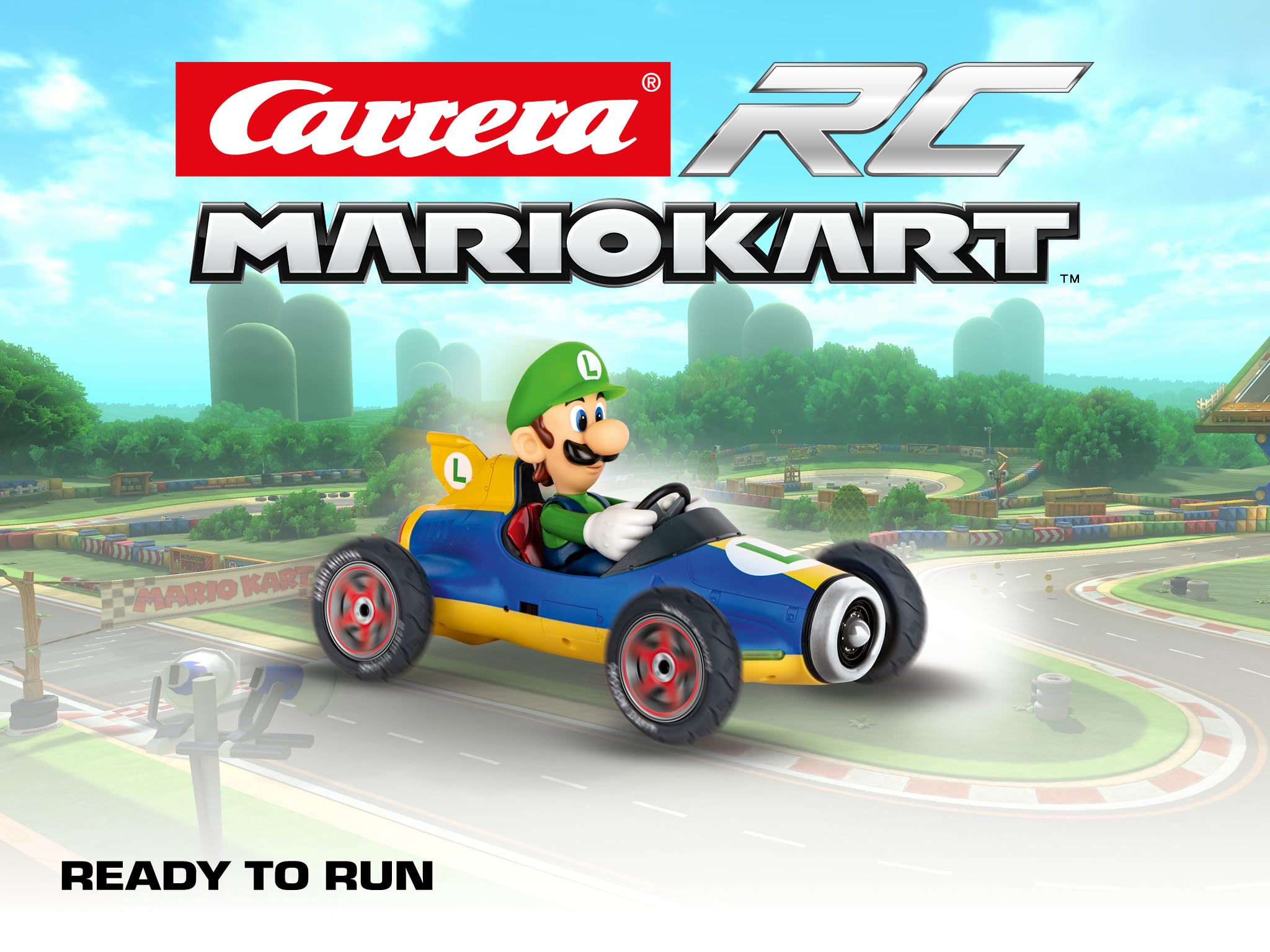 Carrera RC Official Licensed Mario Kart Mach 8 Luigi 1: 18 Scale 2.4 Ghz Remote Radio Control Car with Rechargeable Lifepo4 Battery - Kids Toys Boys/Girls, (Model: 181067)