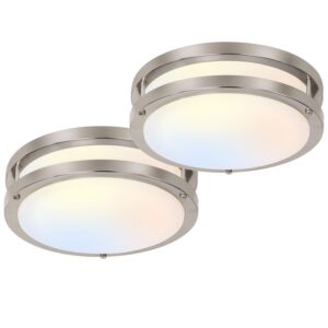 hykolity 10 inch flush mount led ceiling light fixture, 17w 1100lm, 2700k/3000k/3500k/4000k/5000k adjustable ceiling lights, brushed nickel saturn dimmable lighting for hallway bathroom - 2 pack