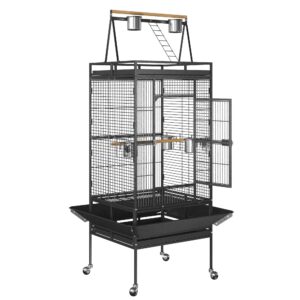 zeny 68-inch birdcage, playtop parrot cage, wrought iron bird cage with rolling stand, heavy-duty pet bird house for parrot cockatiel cockatoo parakeet macaw finches, black