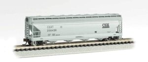 bachmann trains acf 56' 4-bay center-flow hopper - csx #256436 - n scale, prototypical silver