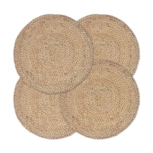 chardin home round woven jute braided set of 4 placemats | 15 inch round farmhouse table mats | all natural jute for