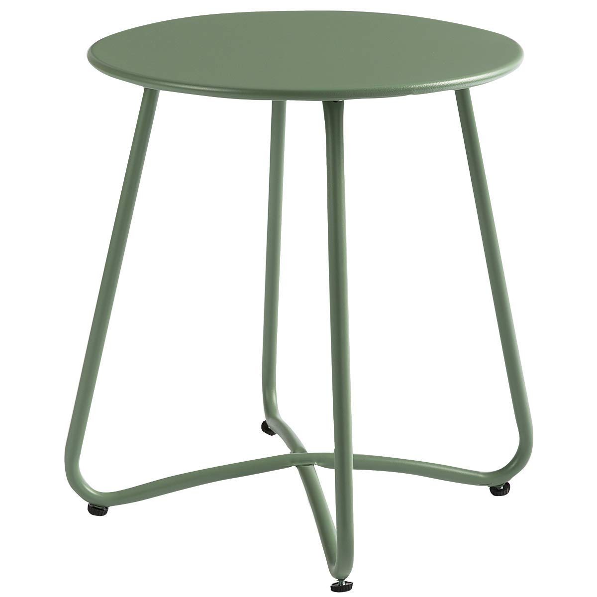 HollyHOME Small Round Patio Metal Side Snack Table, Accent Anti-Rust Steel Coffee Table for Garden, Modern Weatherproof Outdoor End Table, (H) 17.55" x(D) 15.60", Atrovirens